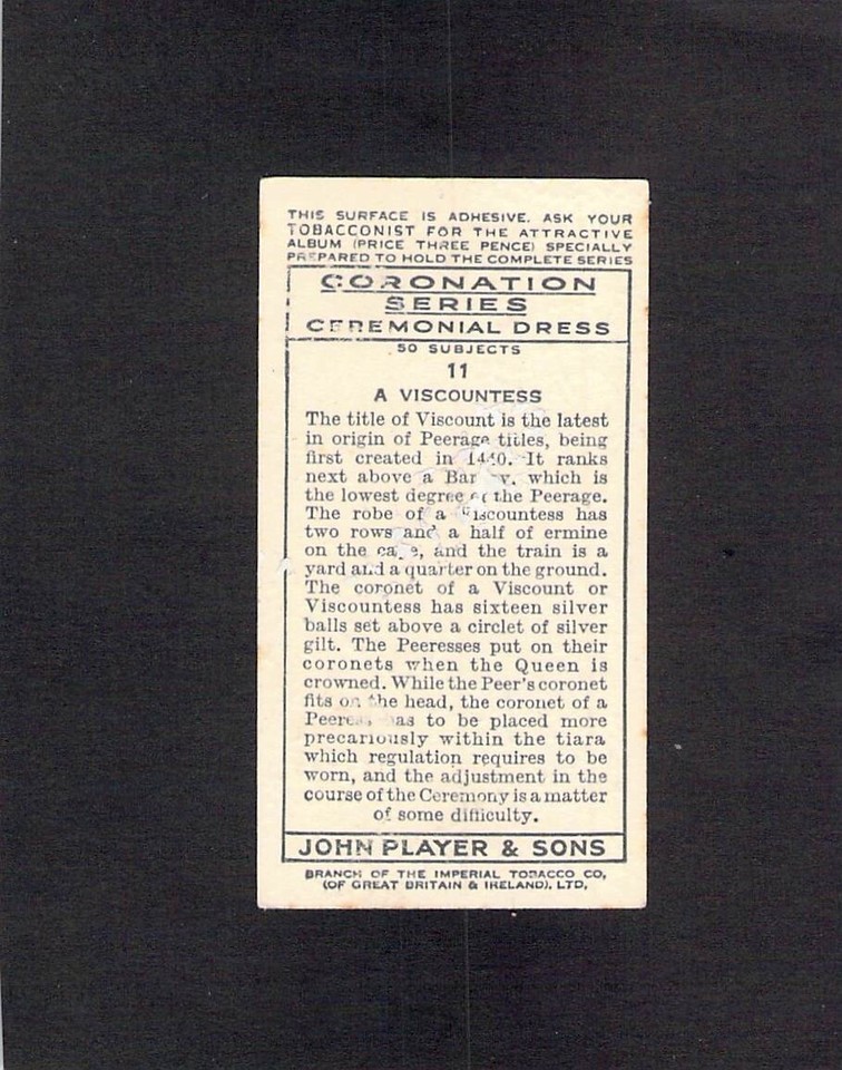 i1011 John Player cigarette swap card Coronation Ceremonial Dress #11 ...