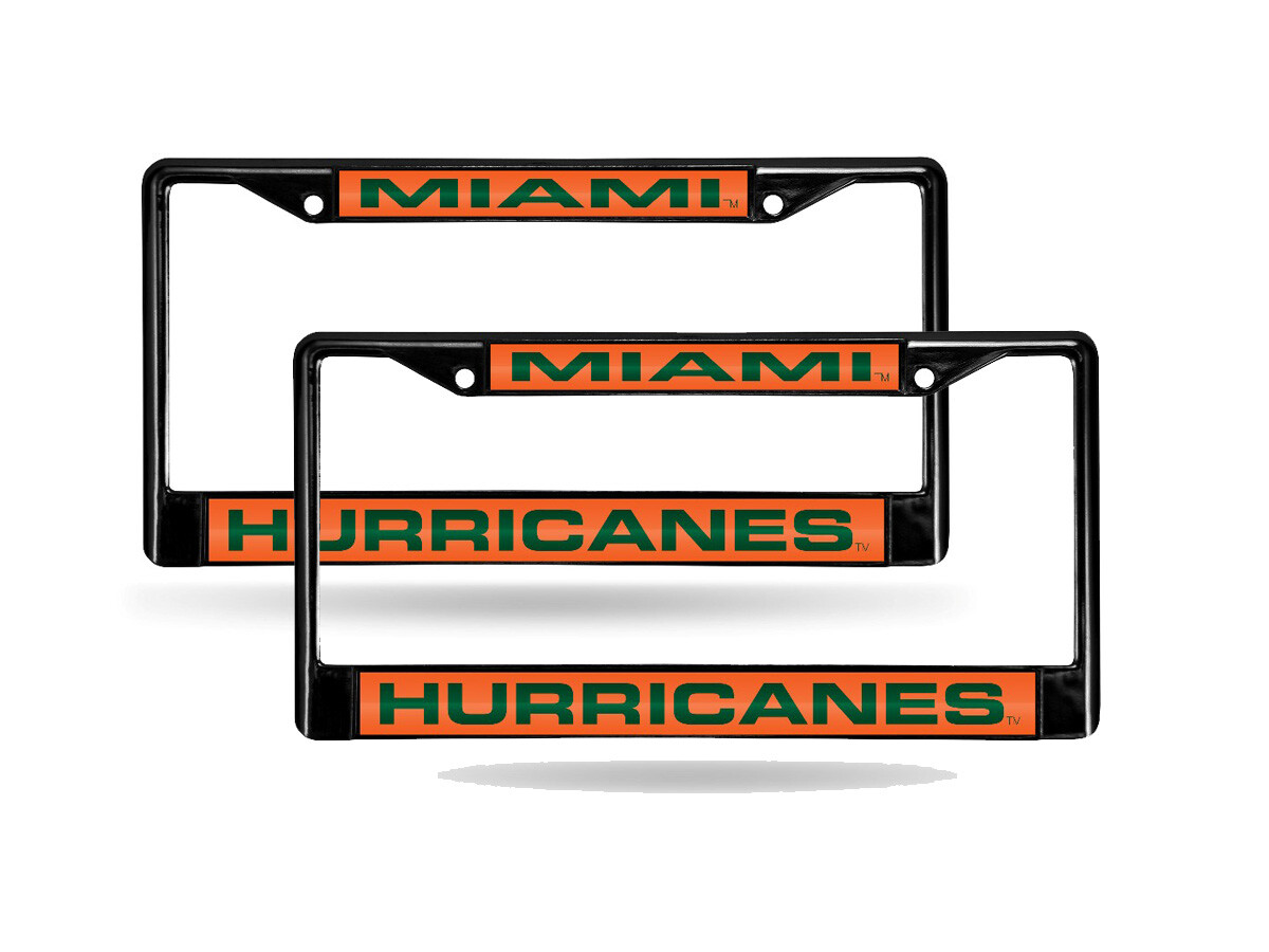 Miami Hurricanes Black Metal Laser License Plate Frame - Set of 2 ...