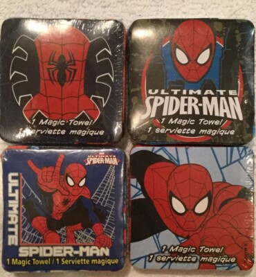 Set Of 4 Marvel Ultimate Spiderman Magic Towel Washcloths 11" x 11" Lot ...