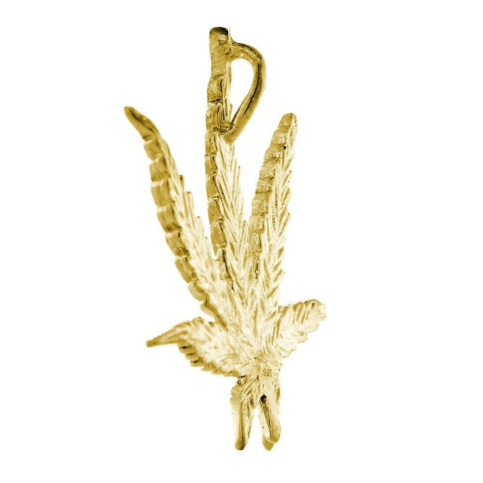 33mm Marijuana Pot Leaf Plant Charm in 14k Yellow Gold | eBay
