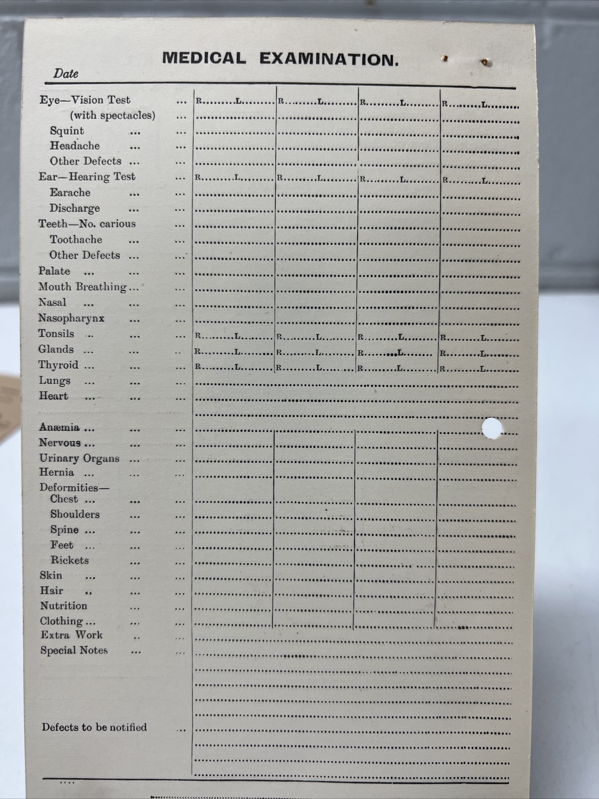 VINTAGE SCHOOL EDUCATION MEDICAL EXAMINATION CARD 1948 BOY CARD ...