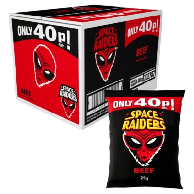 Full Box of 36 Packs x 25g Beef Flavour Space Raiders Crisps Corn Snack ...