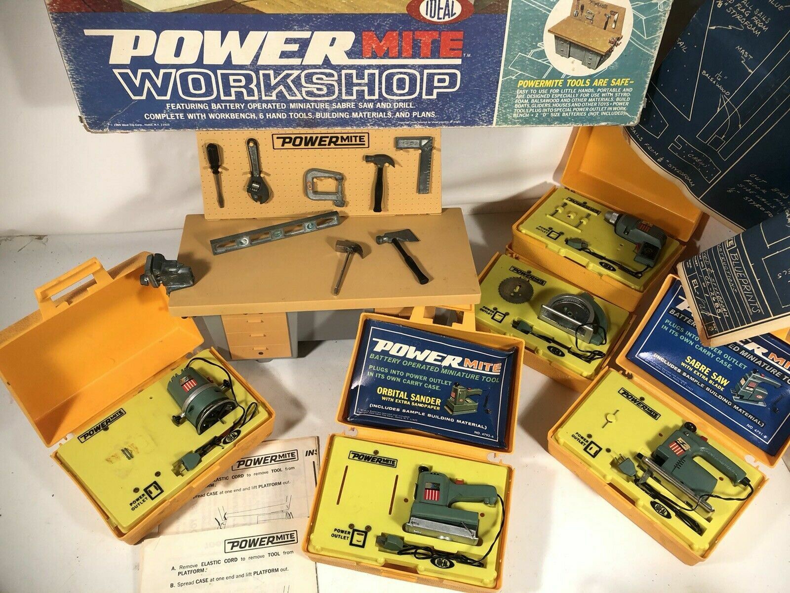 Vintage PowerMite Ideal Toy Workshop Play Set Original Box Extra Tools ...