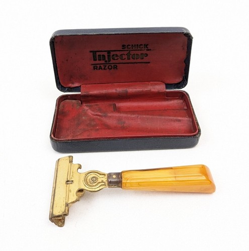 Schick Gold Yellow Bakelite Eversharp Injector Razor Vintage w/ Case ...