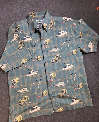 AFTCO Bluewater Fishing Button Up Short Sleeve Shirt Men's XL Green ...