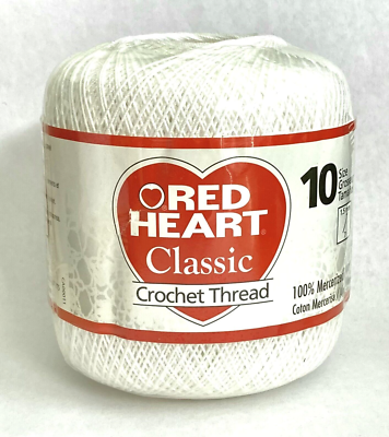 Red Heart Classic Crochet Thread - 100% Cotton - #10 - White - 350 ...