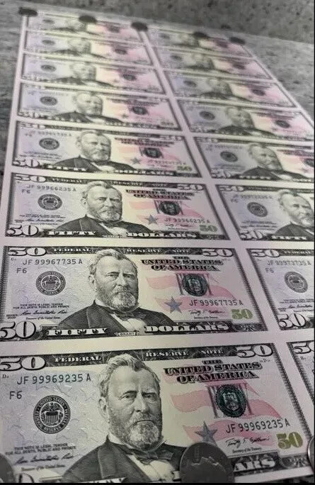 2009 $50 dollars 16 Note bills Sheet FORT WORTH Texas Uncut Currency ...