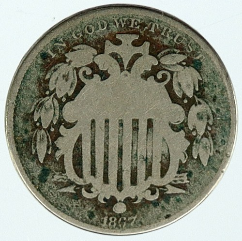 1867 US Shield Nickel 5 Cents Genuine Antique United States Coin ...