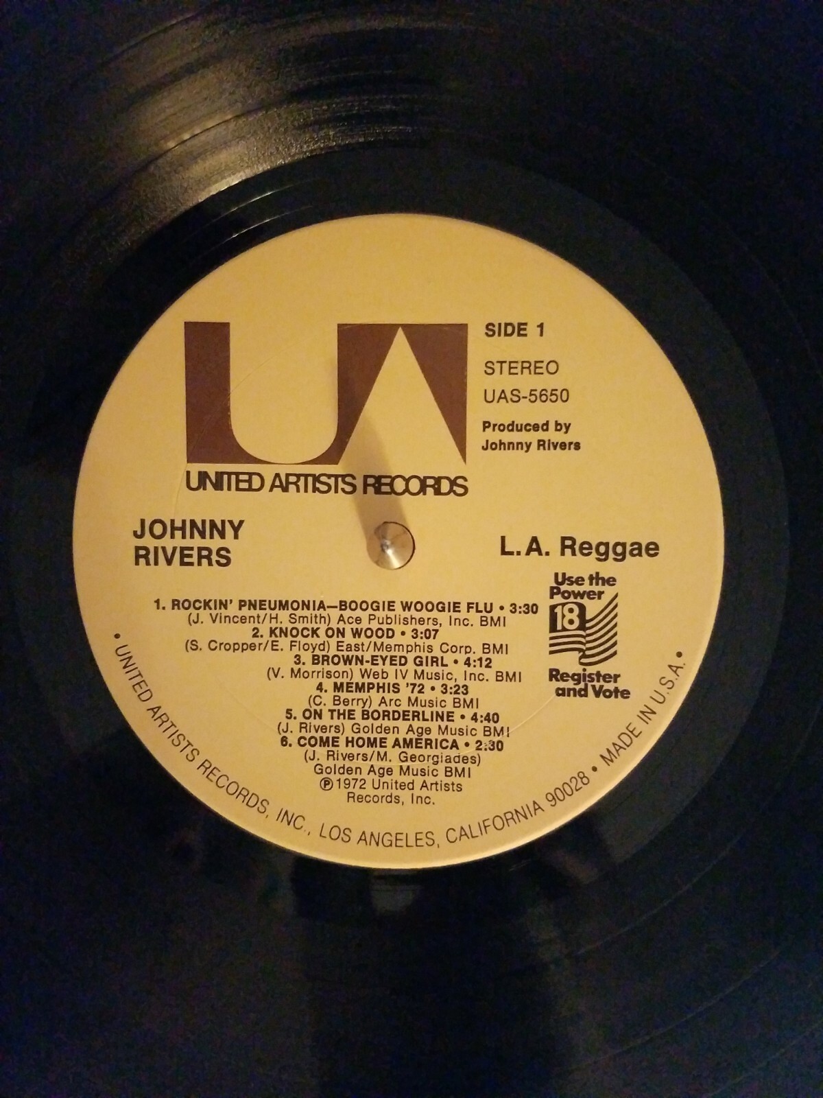 Johnny Rivers - L.A. Reggae LP UAS-5650 United Artists Vinyl Record 1ST ...