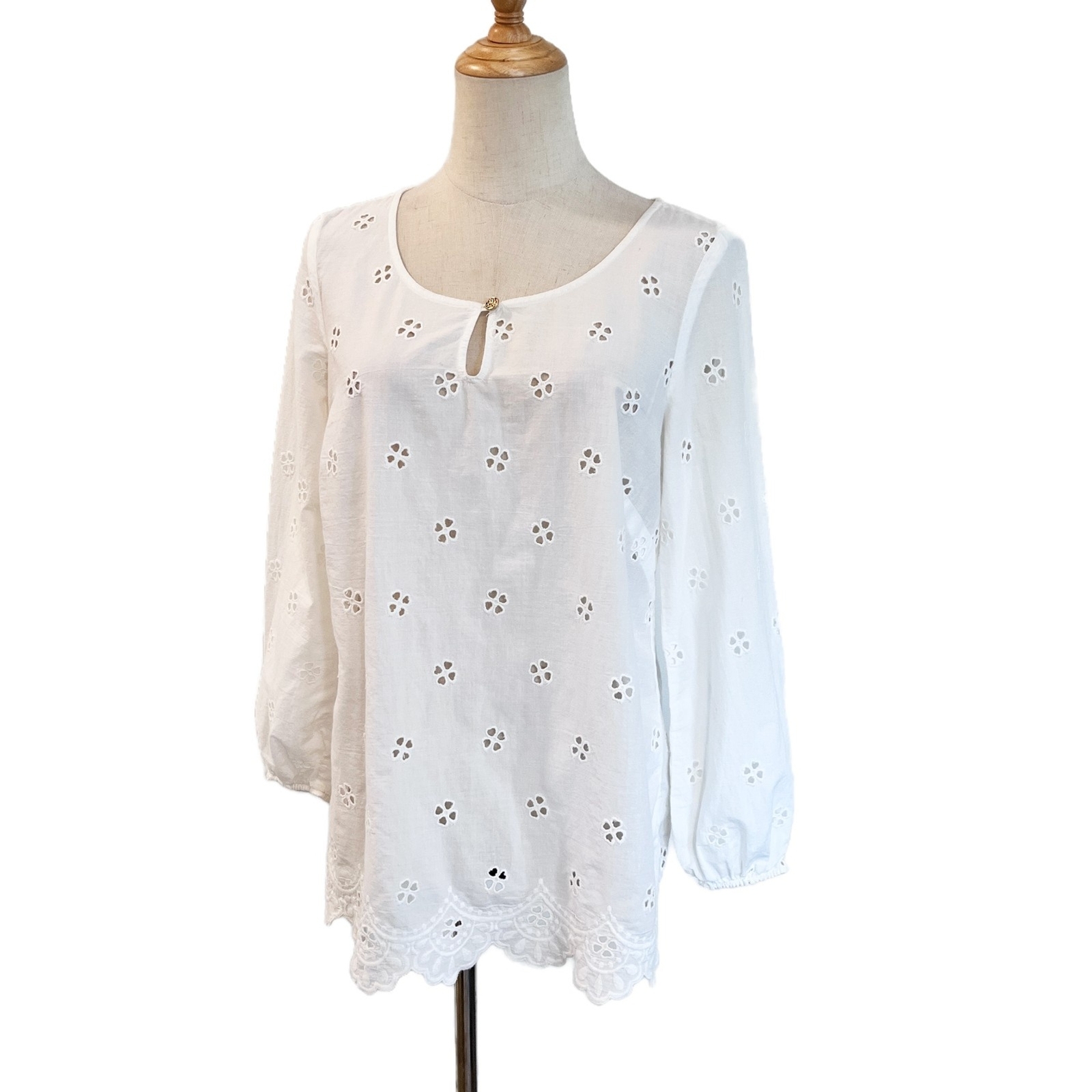 Lilly Pulitzer Telyn White Eyelet Top Scalloped Hem - Gem