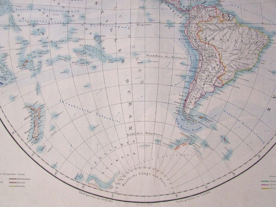 Western Hemisphere 1871 HEINRICH KIEPERT On LINEN Planiglob ANTIQUE MAP ...