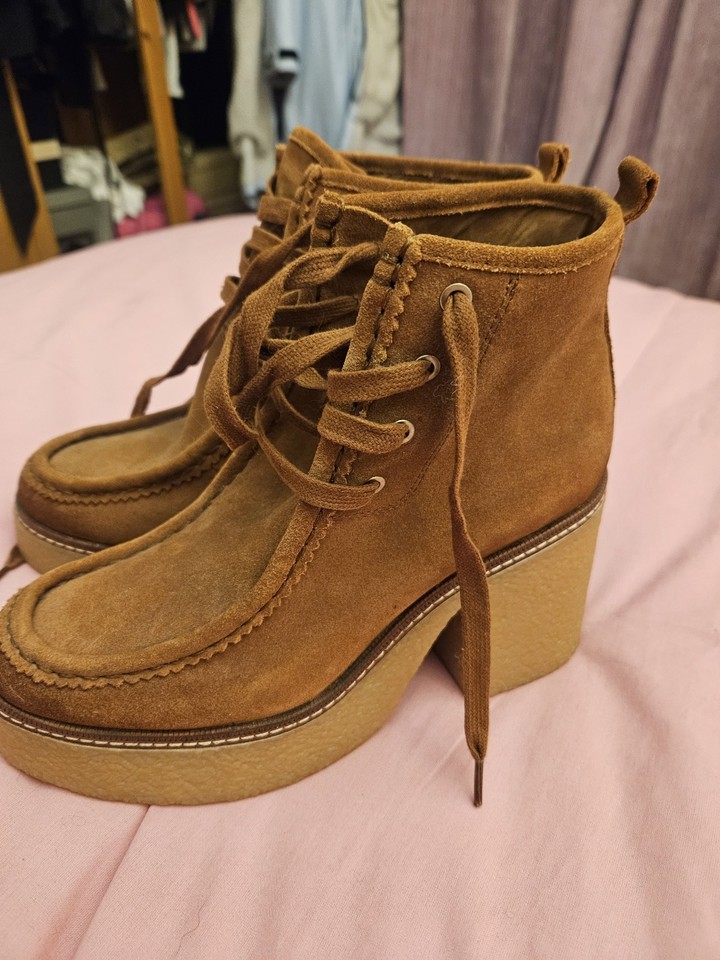 Women's Brown Suede Sam Edelman Size 7 Chunky Ankle Boots. New Without ...