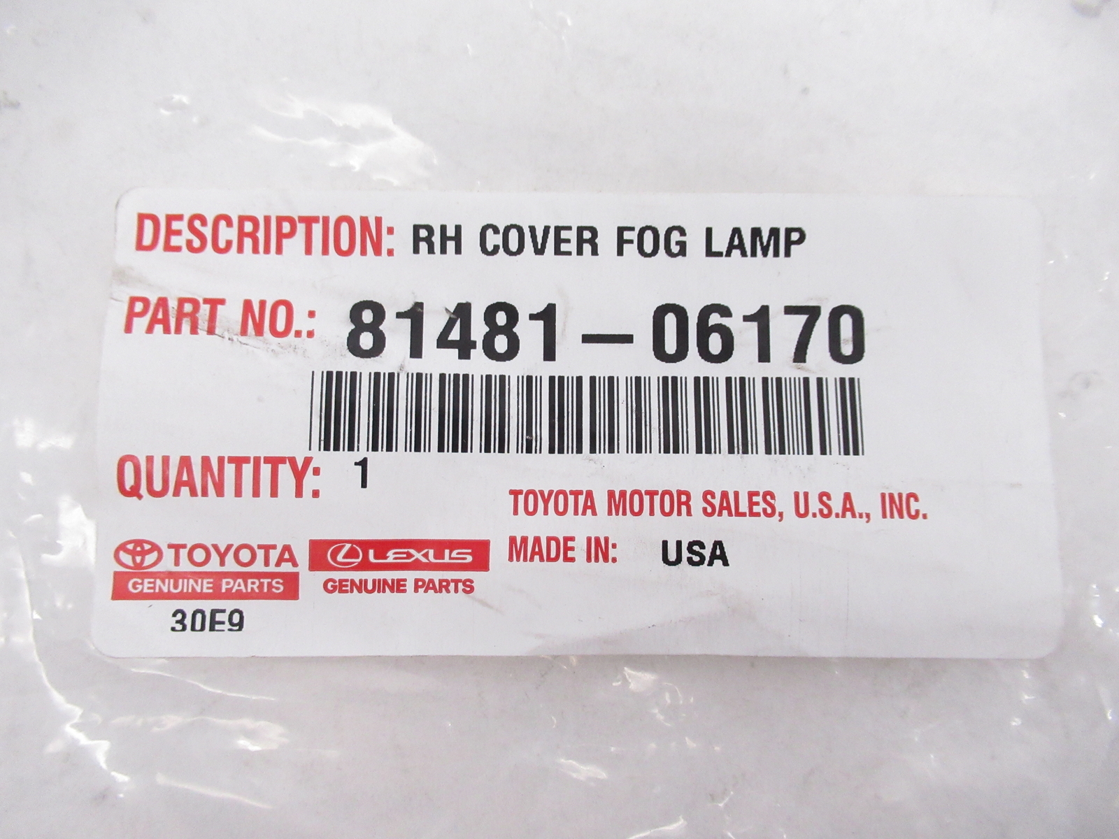 Genuine OEM Toyota 81481-06170 Fog Lamp Hole Cover Bumper Filler Trim ...