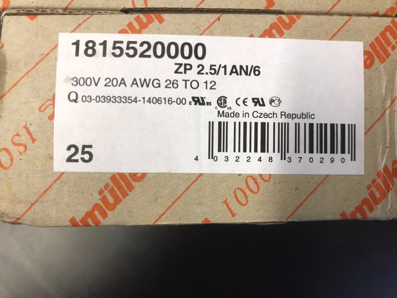 Weidmüller Terminal Block Z-Series ZP 2.5/1AN/6 (25 Pieces) for sale ...