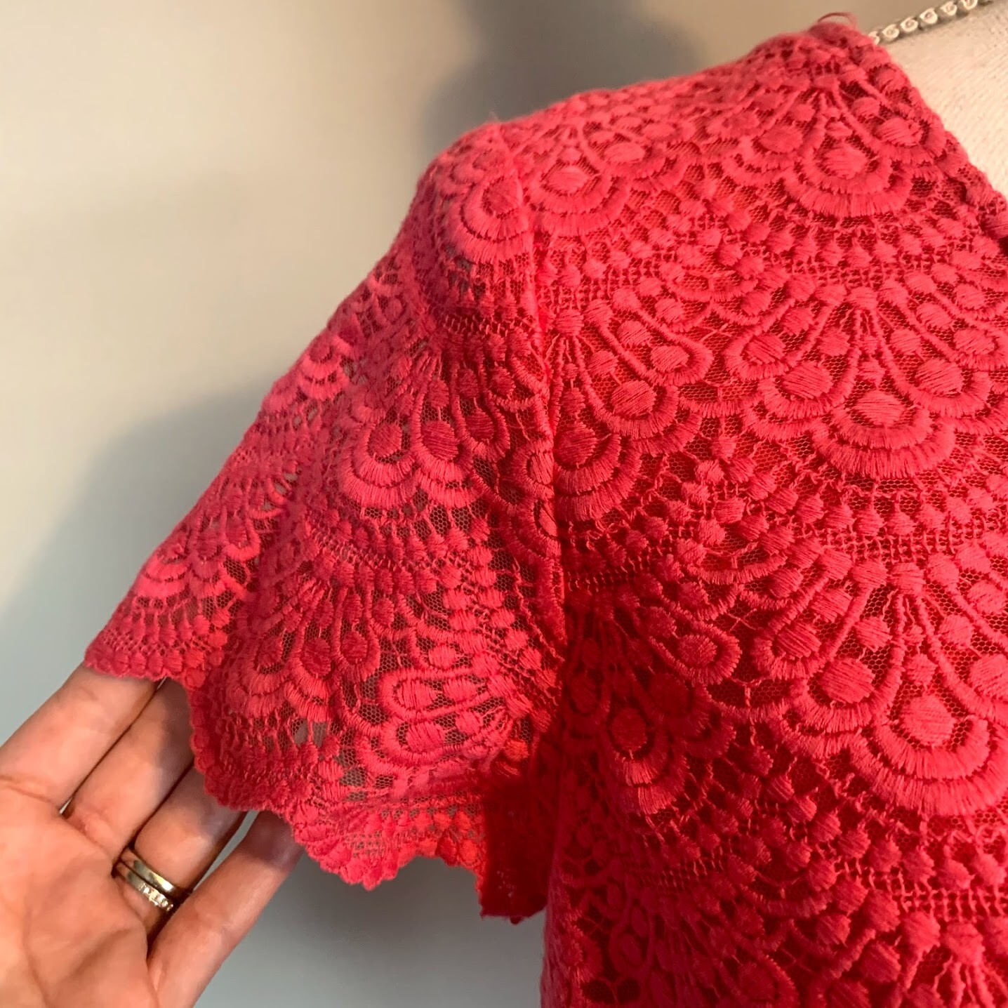 Talbots Coral Pink Crochet Lace Overlay Blouse Top Sc… - Gem