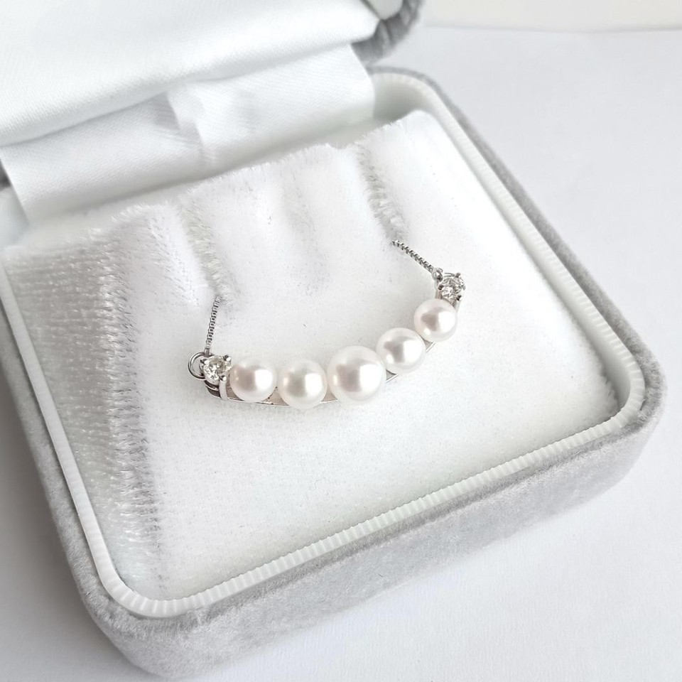 Akoya Pearl Necklace with Diamond K18WG Adjustable Chain From Japan ...