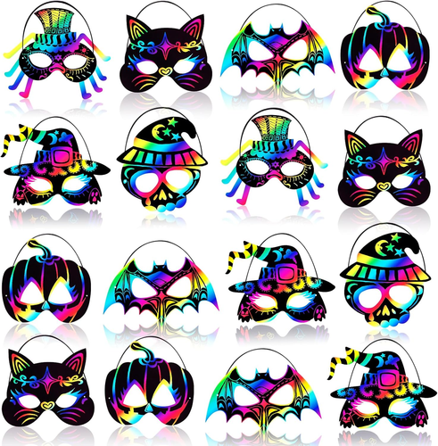 36PCS Halloween Rainbow Scratch Mask, Art Craft Kit for Kids Birthday ...
