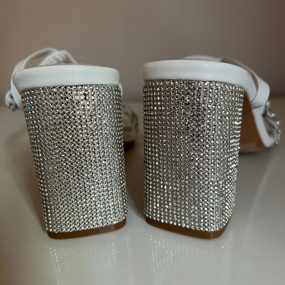 TOP GUY SHOES "April" Rhinestone Ankle Strap Sandal - Sz 8.5 - White ...