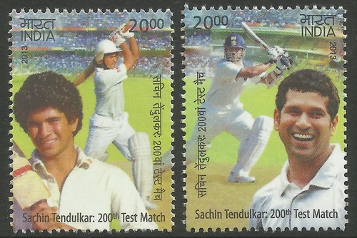 INDIA 2013 Sachin Tendulkar Cricket sports 200th Test Match stamp set ...
