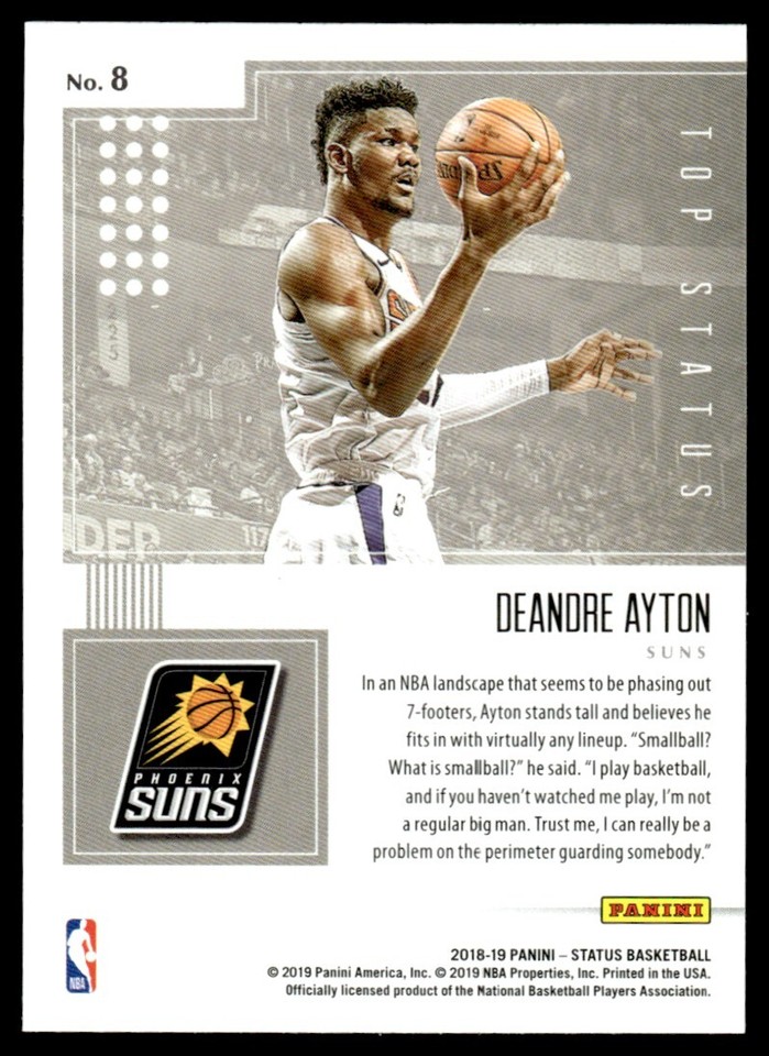 2018-19 Panini Status Top Status Orange DeAndre Ayton Phoenix Suns #8 ...