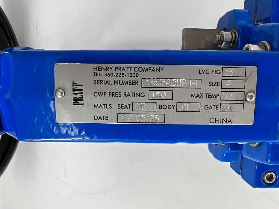 Henry Pratt Knife Gate Valve LVC Figure 53 Size 4" Max TEMP 180F CWP ...