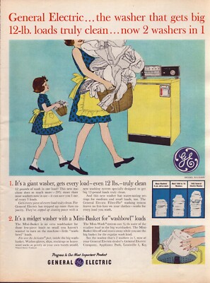 1962 General Electric Washing Machine Print Ad Mother Daughter | eBay