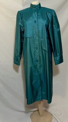 Vintage Trench Coat Womens Turquoise Metallic Shimmery with Pockets ...
