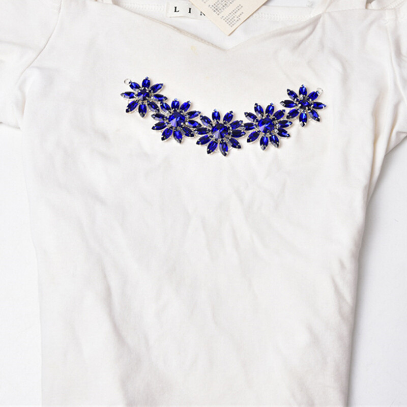 1X Flower Diamante Rhinestone Crystal Trimming Chain Patch Sewing DIY ...