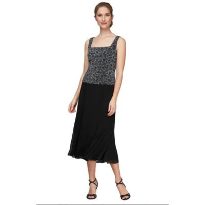 Alex Evenings Tea Length Mock Jacket Dress with Button Front Black Size ...