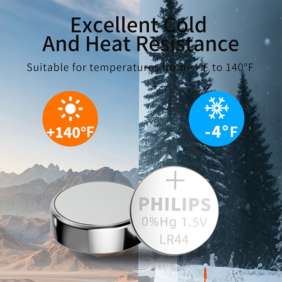 40PCS Philips AG13 A76 357 LR44 1.5V Alkaline Button Coin Cell Lithium ...