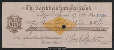 Bank Check, RN-X7 Northfield, Vermont. Northfield National Bank | eBay