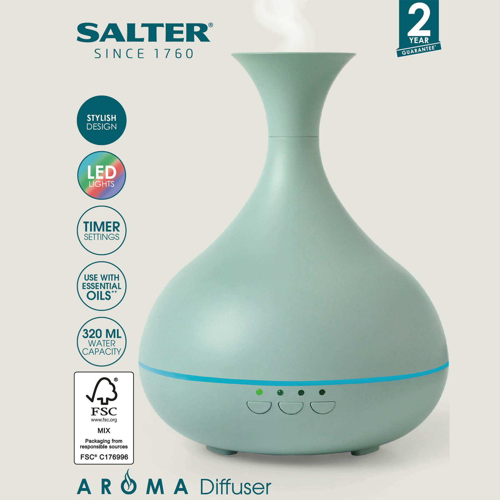 Salter Room Aroma Diffuser Essential Oil Humidifier Colour Changing ...