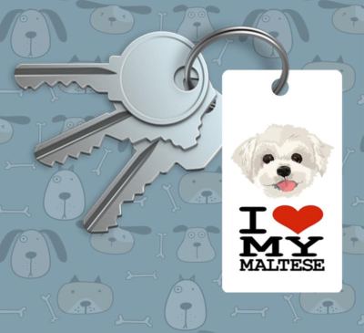 I LOVE MY MALTESE KEYCHAIN DOG TAG (add phone number just incase key ...