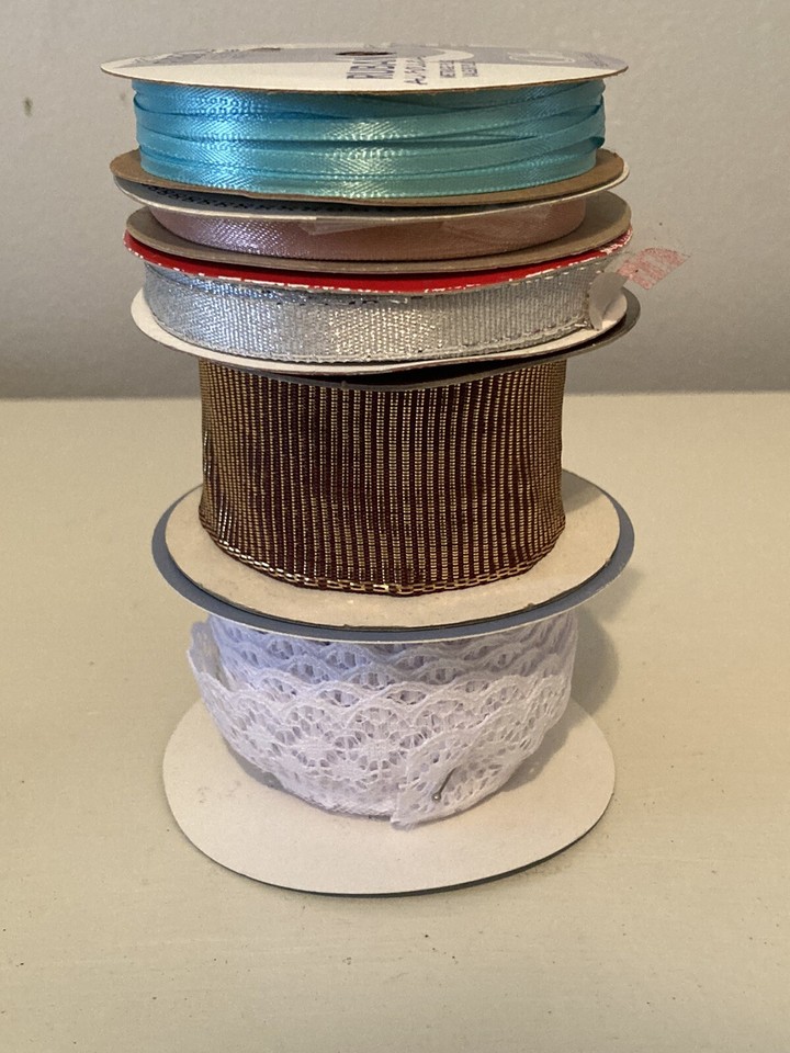 Lot 23 Ribbon Spools Rolls For Crafts Sewing Offray Metallic Wire Lace ...