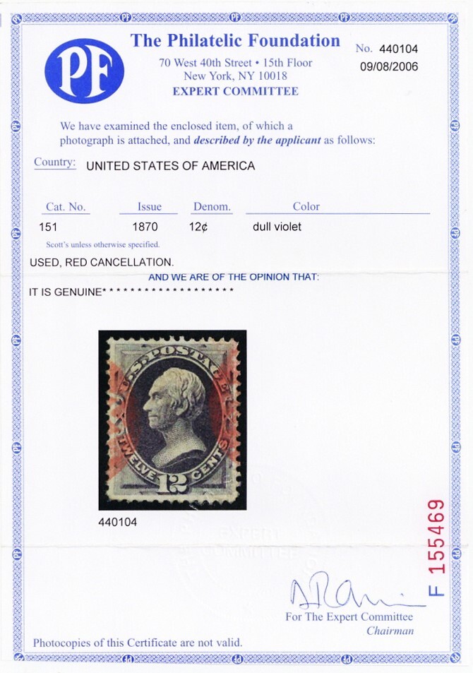 151, Used 12¢ XF GEM With Red Cancel PFC Certificate - * Stuart Katz | eBay
