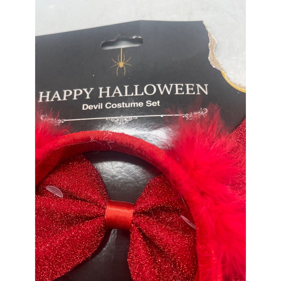 happy Halloween devil costume set red head band tail bow tie READ NEW ...