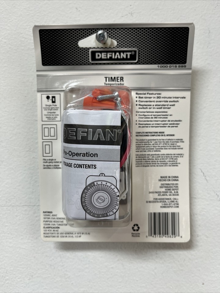 Defiant 1000015595 Turns Indoor-Outdoor light on/off Electric Wall ...