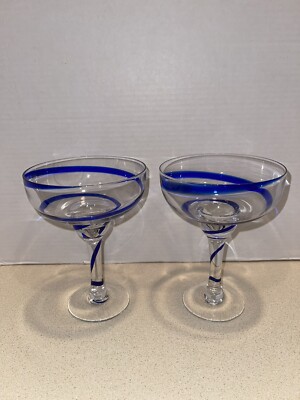 2 Pier 1 Retired Swirline Cobalt Blue Swirl Margarita Glasses Goblets ...