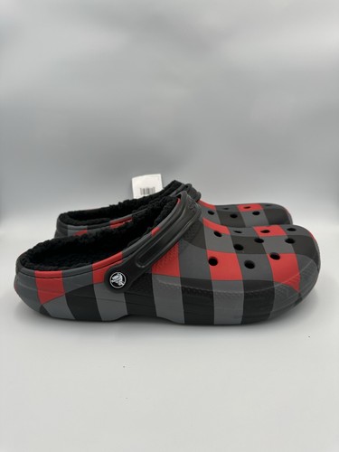 Crocs Classic Fur Lined Plaid Checkered Fleece Clog Grey Red Black Size ...