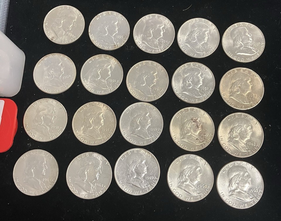 1948-1963 $10 Mix 90% Silver Franklin Half Dollar Roll 20x Uncirculated ...