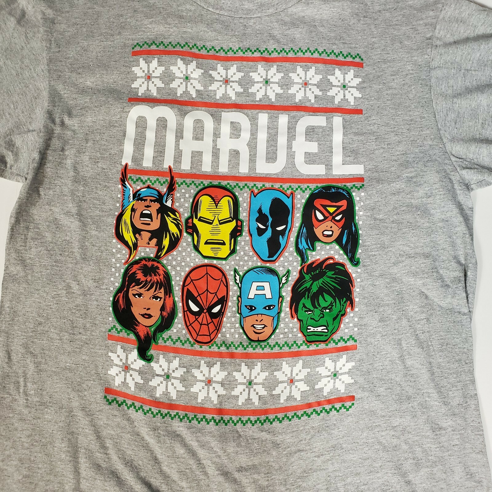 Marvel Comics Kids Christmas T-Shirt Sz Large Spiderman Hulk Casual Tee ...