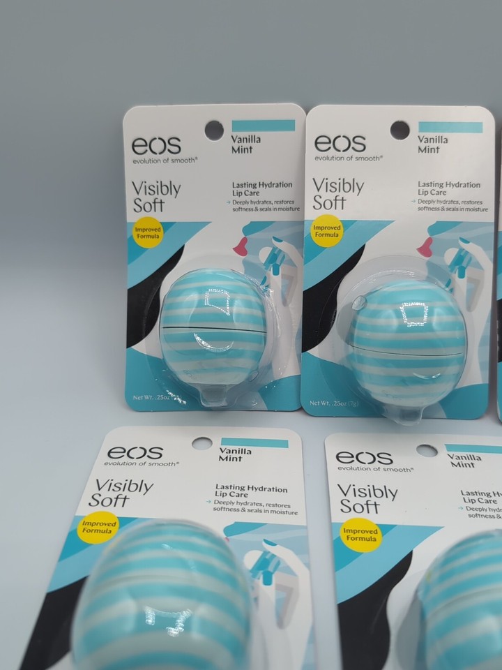 6 Pack eos Visibly Soft Lip Balm Sphere Vanilla Mint 0.25 oz each ...