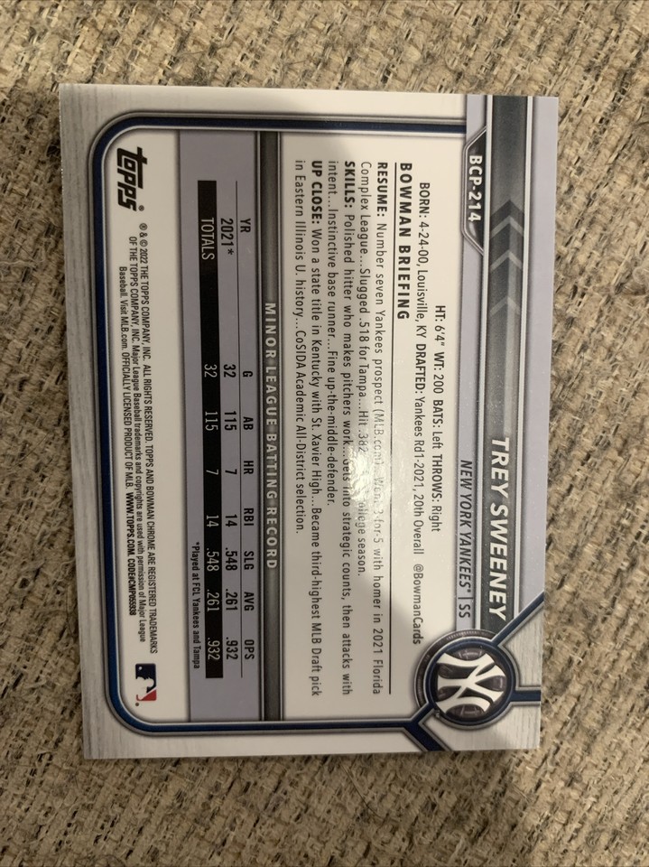 2022 Bowman Chrome Mega Box Trey Sweeney Prospect A500 | eBay