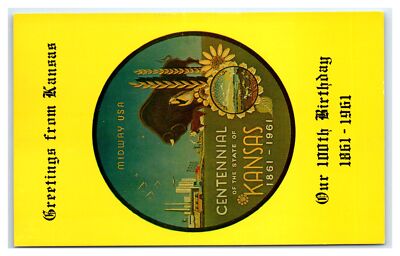 Topeka, KS Postcard- GREETINGS FROM OFFICIAL SEAL Centennial Birthday ...