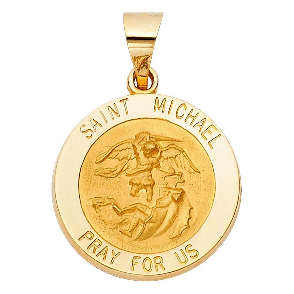 14K Yellow Gold St. Michael Charm Pendant with 1.8mm Singapore Chain ...