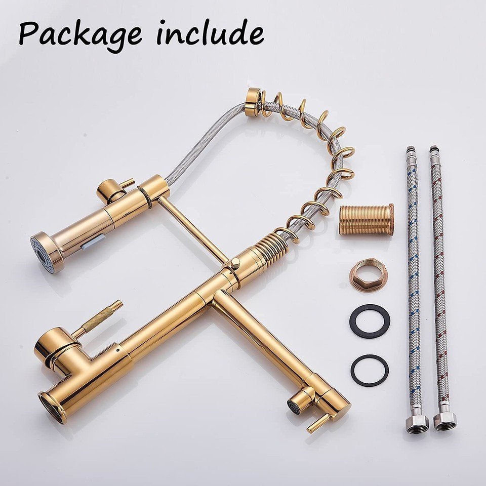 Kitchen Sink Spring Faucet With Pull Out Sprayer High Arc Swivel Spout ...