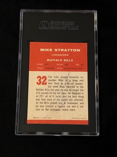 MIKE STRATTON 1963 FLEER ROOKIE SIGNED AUTOGRAPHED CARD #32 BILLS SGC ...