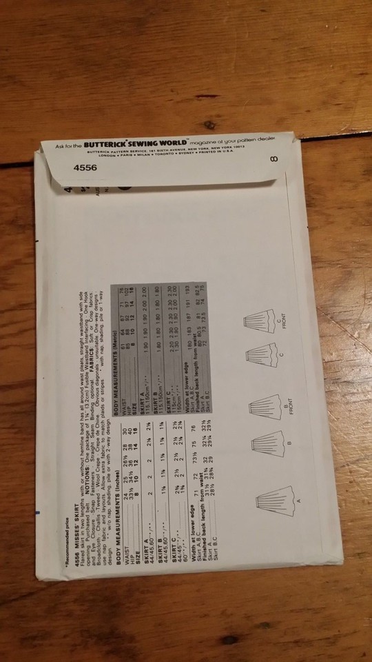 BUTTERICK LADIES FLARED SKIRT PATTERN 4556 SIZE 8 FREE SHIPPING | eBay