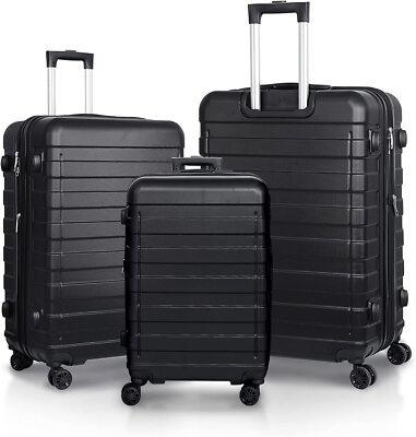 Expandable Luggage Set 3 Piece 21"26"30" Black Hardshell Suitcase with ...