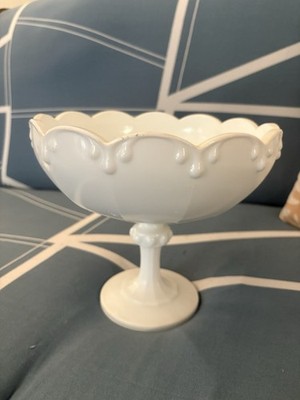VTG Indiana Glass Milk Glass Large Tear Drop Compote Pedestal Bowl~Nice ...